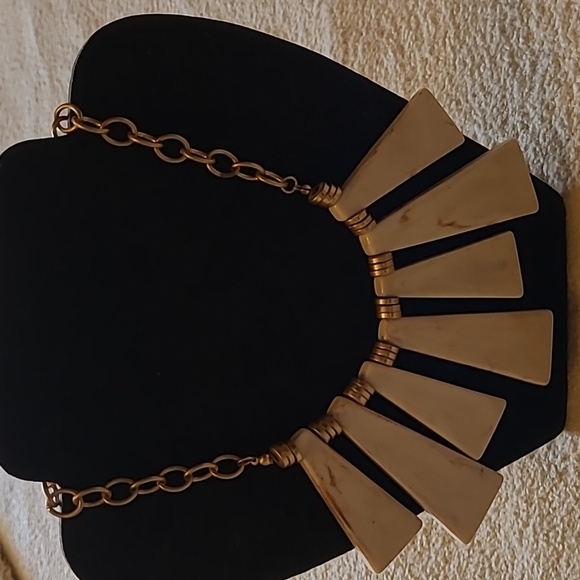 Jewelry | Statement Necklace Tan With Gold Metal | Poshmark